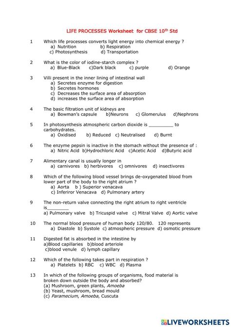Image result for Science MCQ Class 10 Life Proces