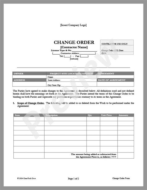 Image result for Process Change Order Form