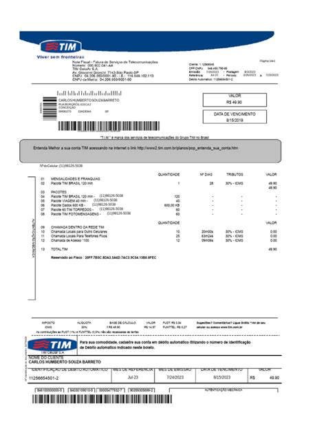 Image result for Recibo Conta Internet Tim