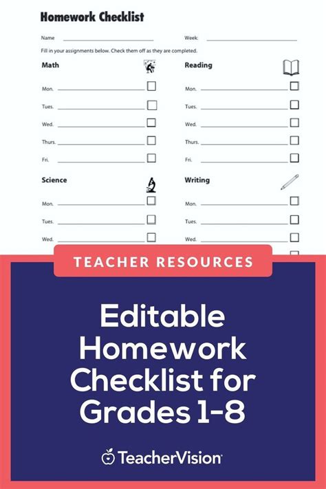 Image result for Homework Checklist