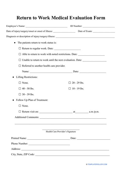 Image result for Return to Work Hospital Note