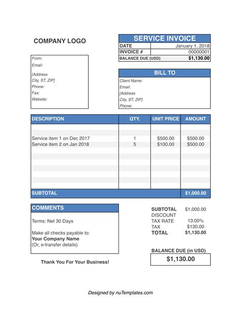 Image result for Example Service Invoice Template