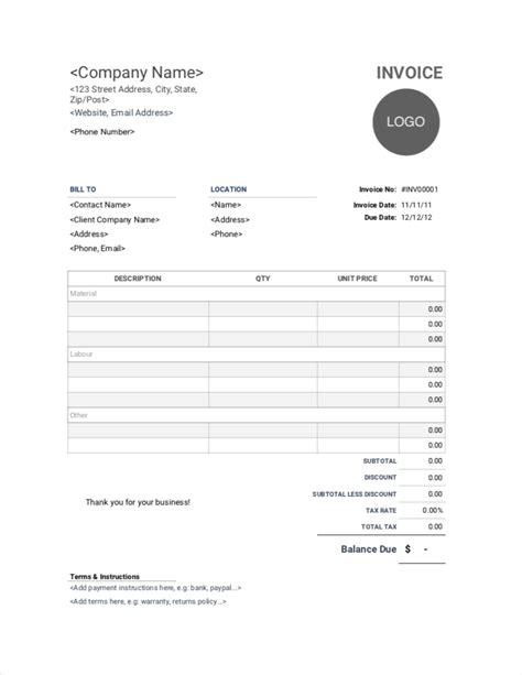 Image result for General Contractor Invoice Template