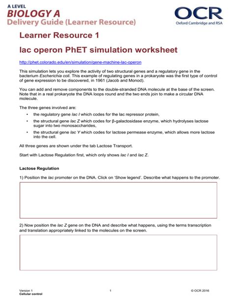 Image result for Lac Operon Worksheet