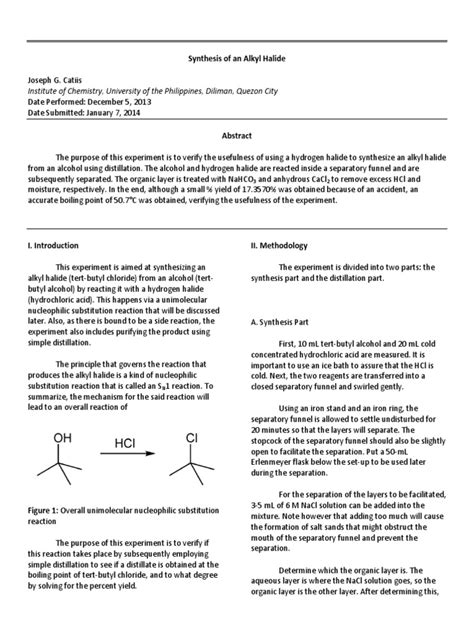Synthesis of An Alkyl Halide | PDF | Chemical Reactions | Chemical ...