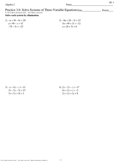 Image result for Formulate 3 Variable Systems Practice Worksheet