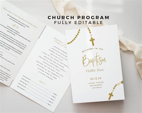 Church Program Baptism, Minimalistic, Christening Program With Gold ...