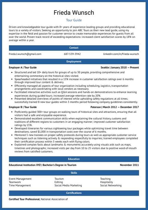 Image result for Tour Guide Resume Examples