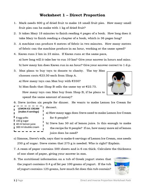 Direct and Inverse Proportion Worksheets Pack | Download Free PDF | Foods