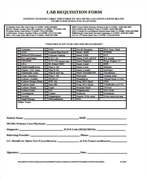 Image result for Clinical Lab Requisition Form
