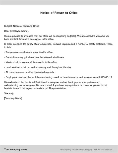 Image result for Return to Work Notice Sample