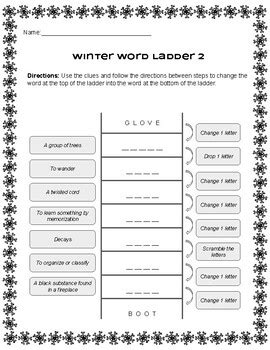 Image result for Winter Wear Word Ladder