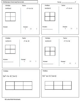 Image result for Box Method Factoring Worksheet