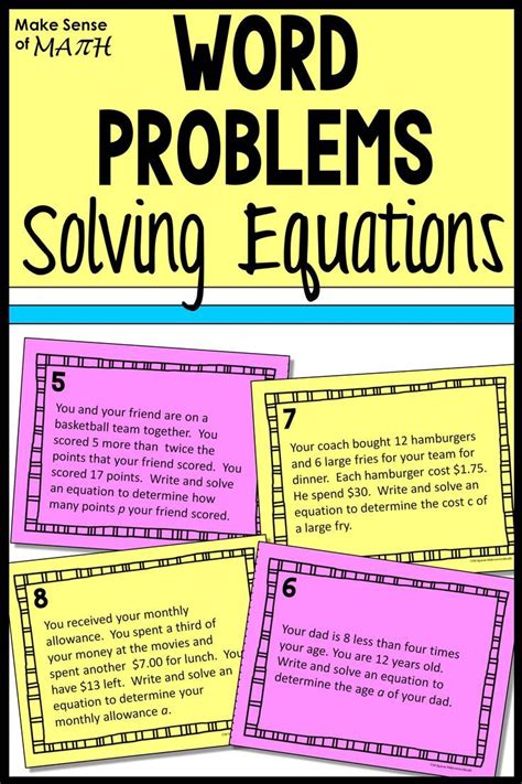 Image result for Writing Word Problems to Solve Equations
