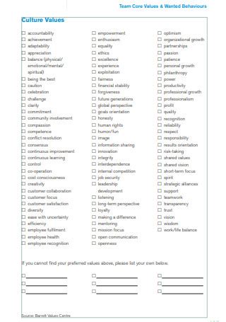 Image result for Printable List of Core Values