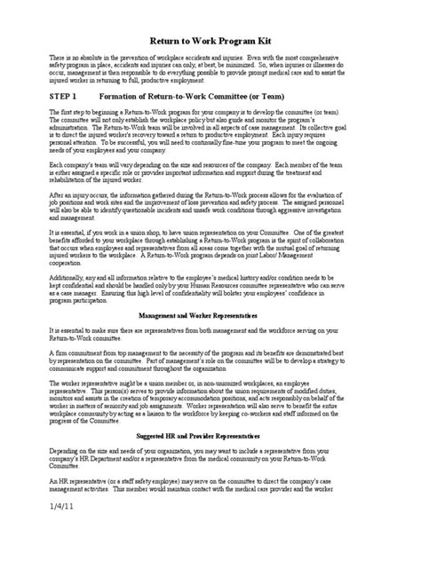 Image result for Written Return to Work Program