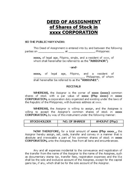 Image result for Deed of Assignment