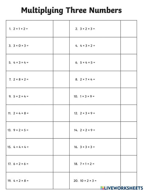 Image result for Multiplying 3 Numbers Worksheet