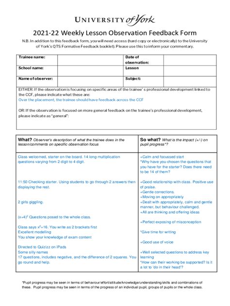 Image result for Student Feedback Questionnaire Lesson Observation