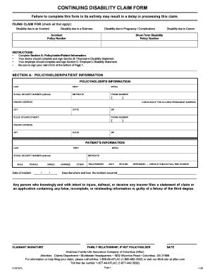 Image result for Continuing Disability Claim Form