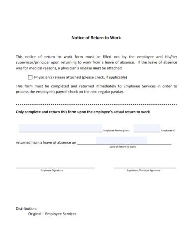 Image result for Return to Work Notice Sample