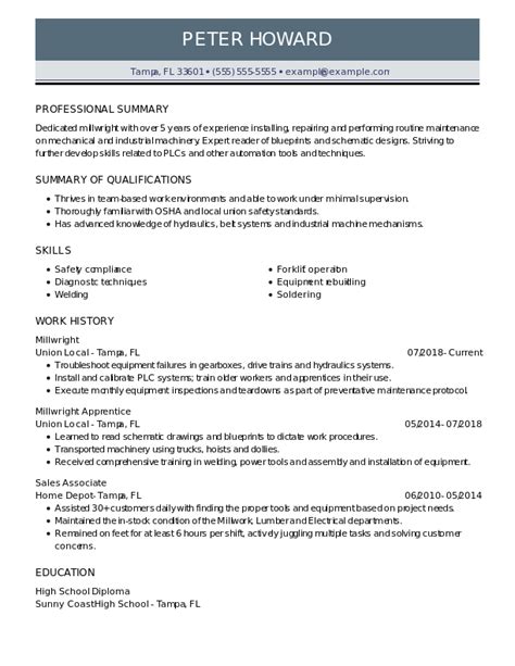 Image result for Millwright Resume Sample