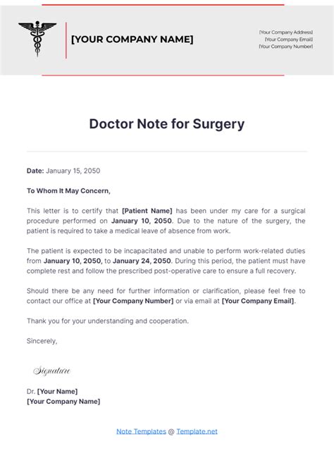 Image result for Doctor Note for Surgery