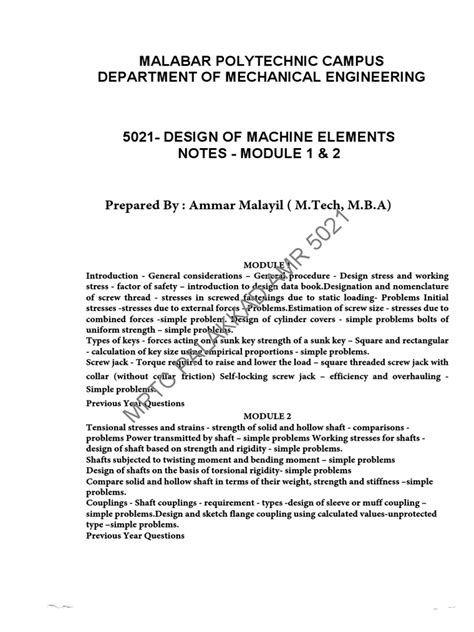 Design of Machine Elements | PDF | Screw | Strength Of Materials