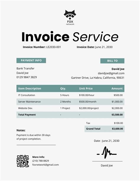 Image result for Example Service Invoice Template