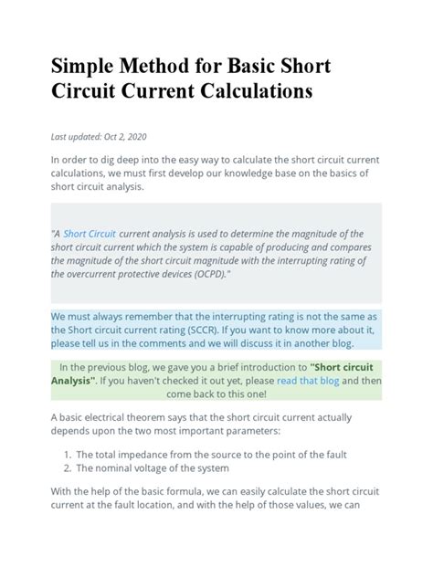Image result for Short Circuit Current Calculation