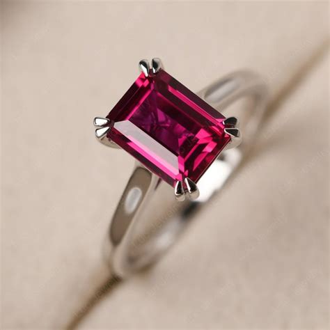 Emerald Cut Ruby Ring - Etsy