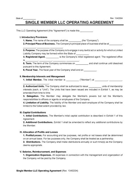 Image result for Single Member LLC Operating Agreement Sample