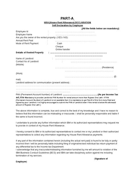 Image result for HRA Self Declaration Form