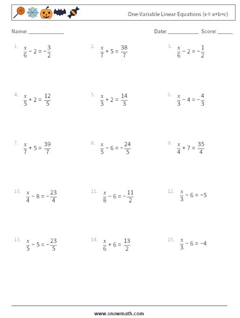 Image result for One Variable Equations Worksheet