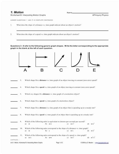 Image result for Motion Graphs Worksheet Answers