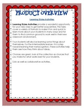 First Weeks: Learning Styles Activities | TpT