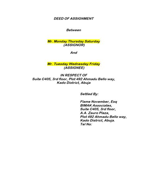 Image result for Deed of Assignment