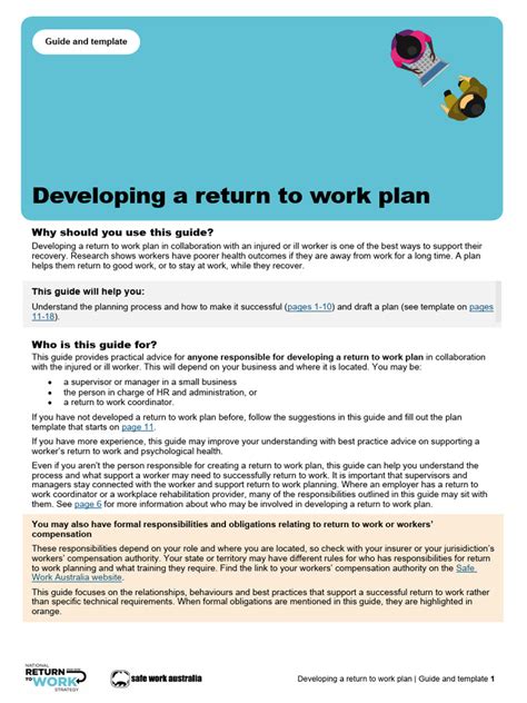 Image result for Written Return to Work Program