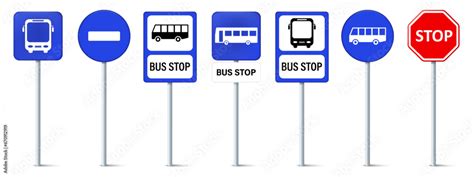 Set of bus stop signs. Bus stop road sign. Traffic bus stop symbol ...