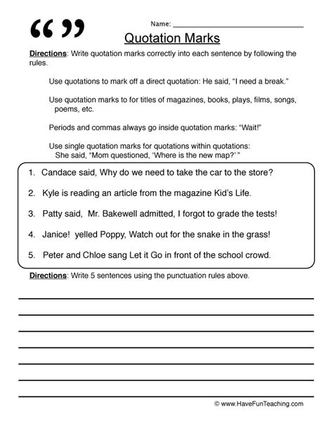 Image result for Quotation Mark Paragraph Worksheet