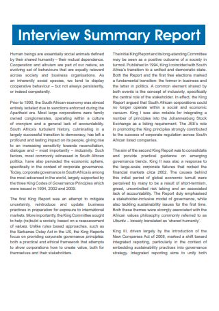 Image result for Interview Summary Report Example