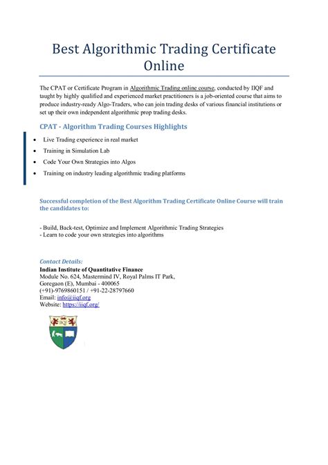 Image result for Algorithmic Trading Certificate
