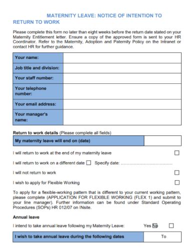 Image result for Return to Work Notice Sample