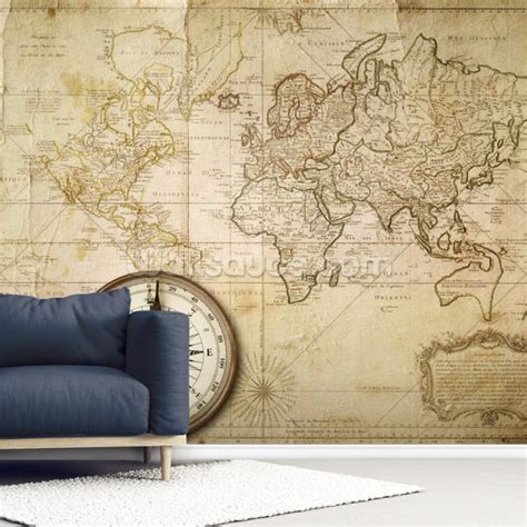 Old Map & Compass Wallpaper Mural | Wallsauce UK