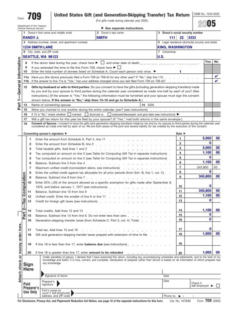 Image result for Sample Form 709 Filled In