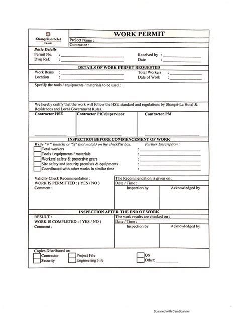 Image result for Work Permit Request Form