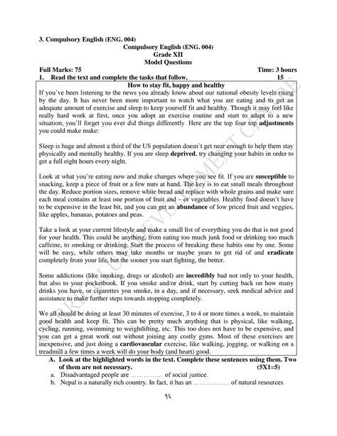 Image result for Class 12 English Model Question