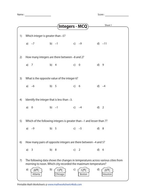 Image result for Math Integers Worksheets