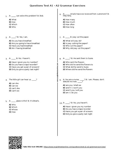 Image result for A1 Test Questions