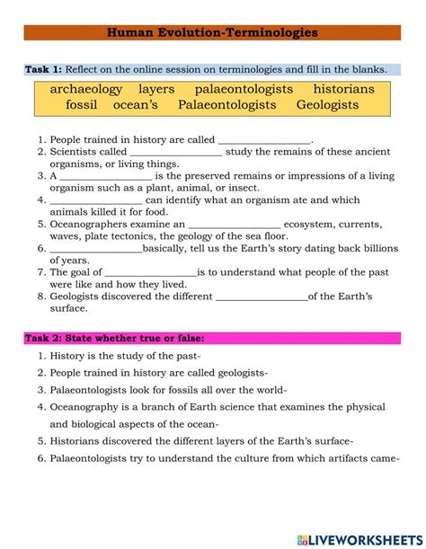 Image result for Human Evolution Worksheet